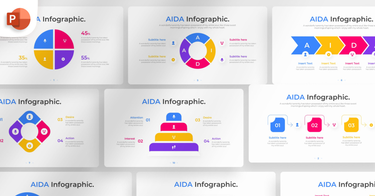 Modèle d'infographie PowerPoint AIDA - TemplateMonster