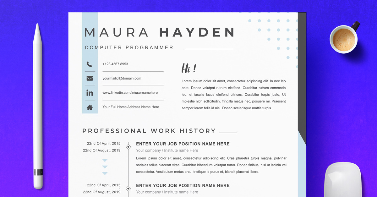 Modern Resume Template Layout #374559 - TemplateMonster