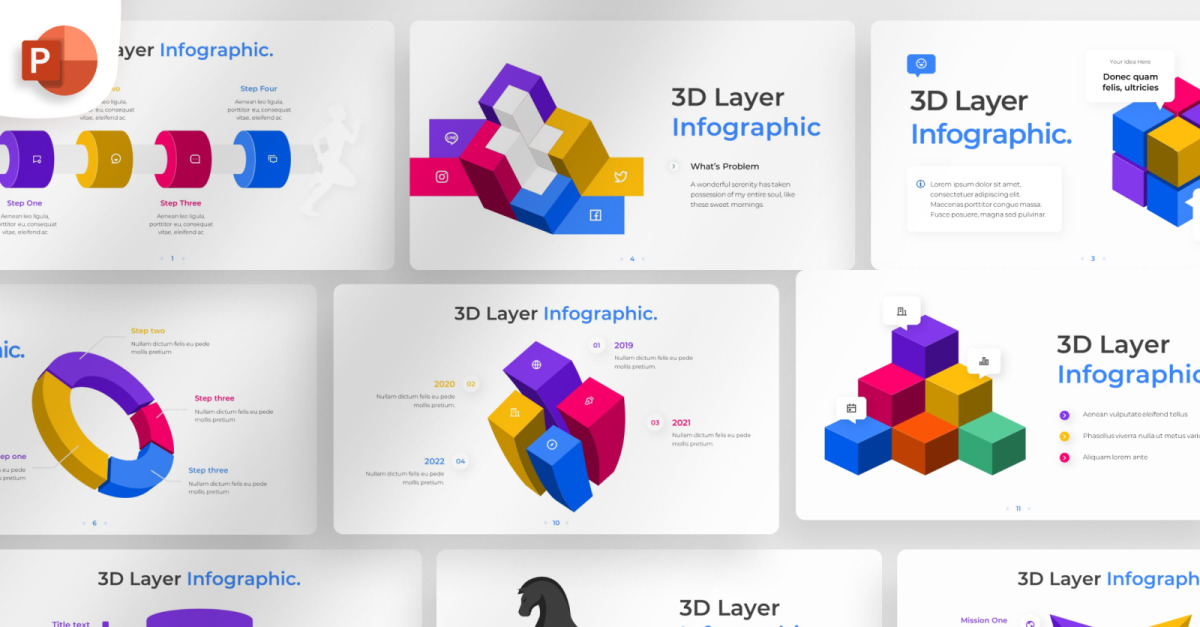 Plantilla de infografía de PowerPoint en capas 3D