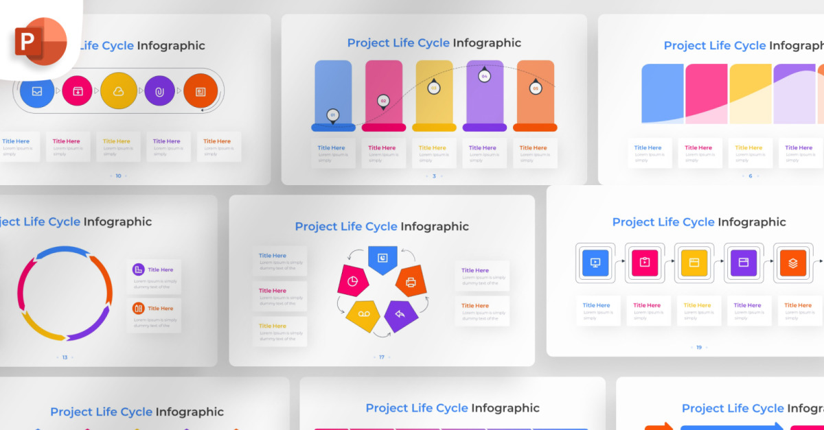Plantilla de infografía de PowerPoint sobre el ciclo de vida del proyecto