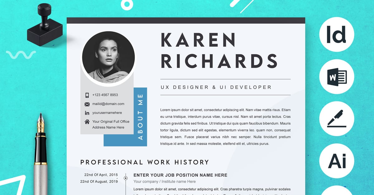 Professional CV Template Design Layout - TemplateMonster