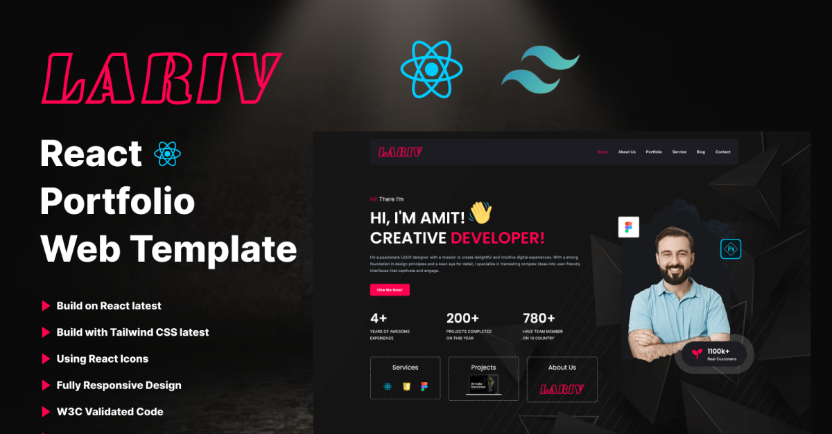 Lariv - Modello web di portfolio React js - TemplateMonster