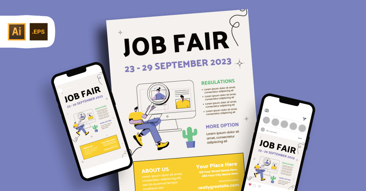 Simple Illustrative Job Fair Flyer Template - TemplateMonster
