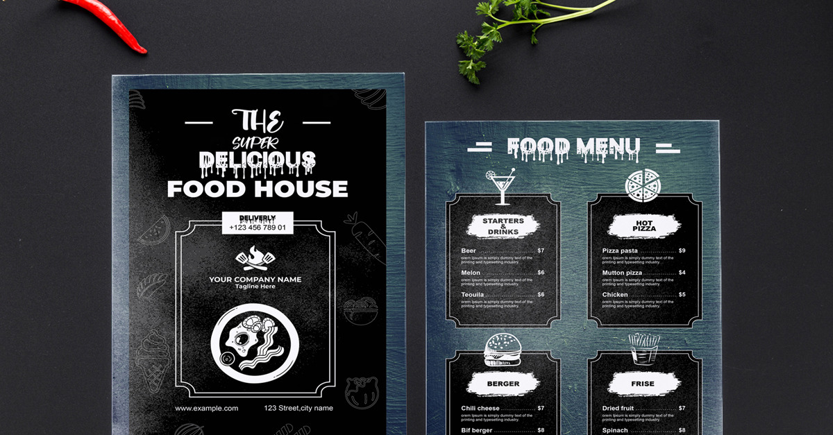 Layout del modello di menu di cibo delizioso