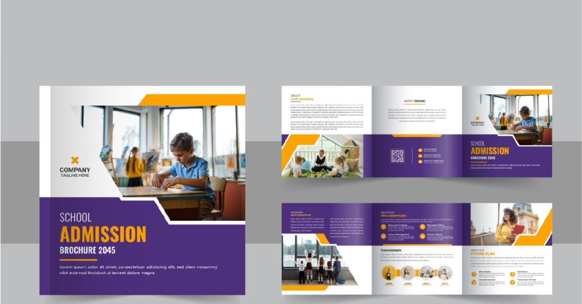 Back to school square trifold brochure template design or Education ...
