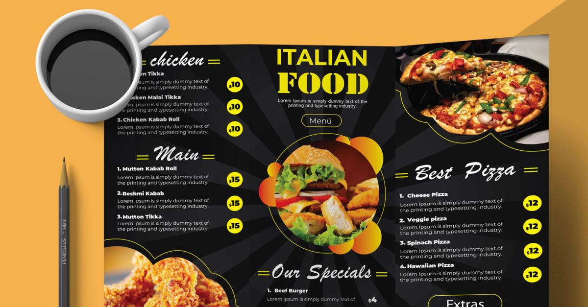 Menu de comida italiana com três dobras - TemplateMonster