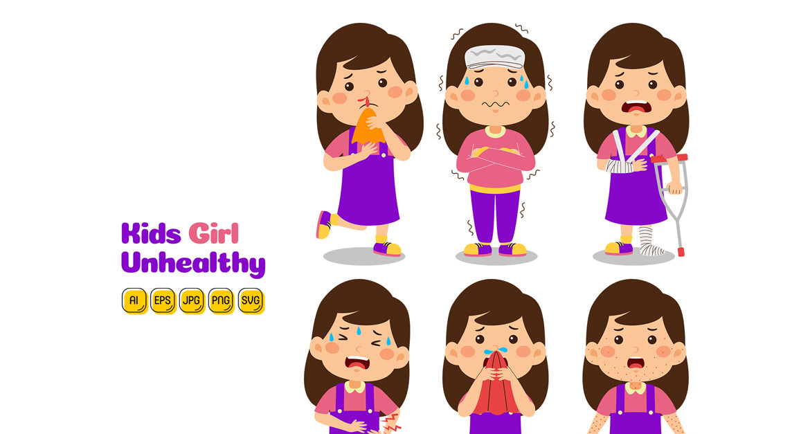 Kids Girl Unhealthy Vector Pack #02 #375368 - TemplateMonster