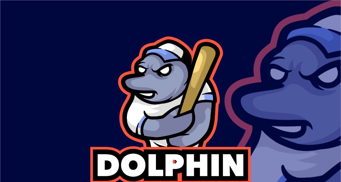 Modèle de conception de logo de baseball dauphin