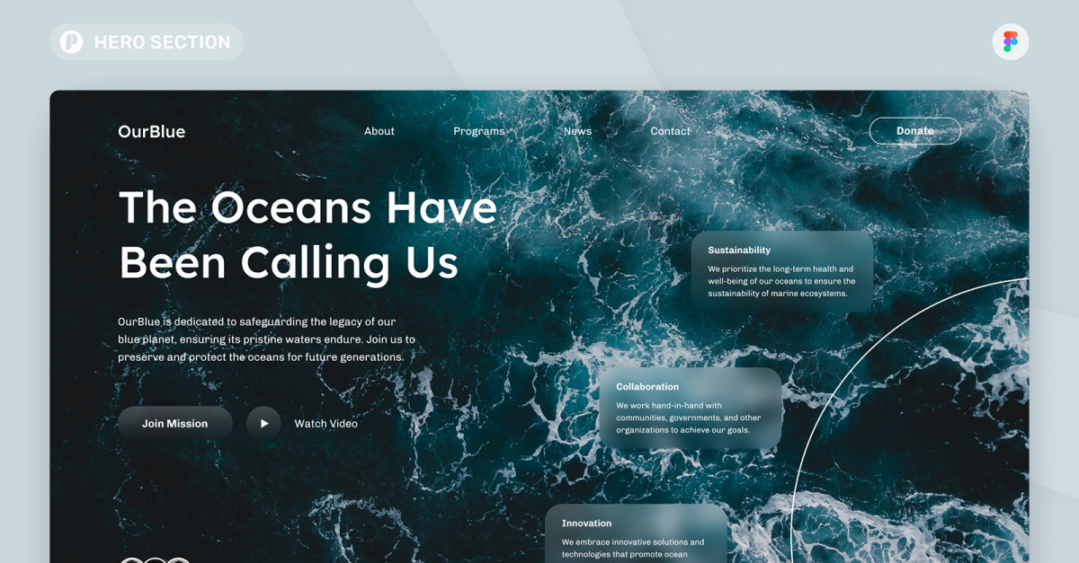 OurBlue - Ocean Protection Organization Hero Section Figma Template