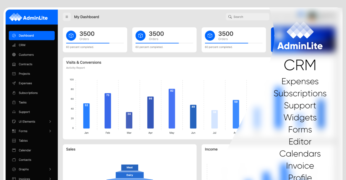 AdminLite – Bootstrap-Admin-Vorlage #376047 - TemplateMonster