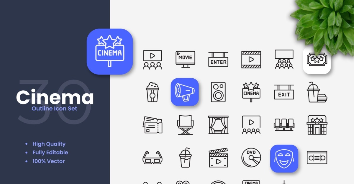 30 Sinema Anahat Simgesi Seti #376005 - TemplateMonster