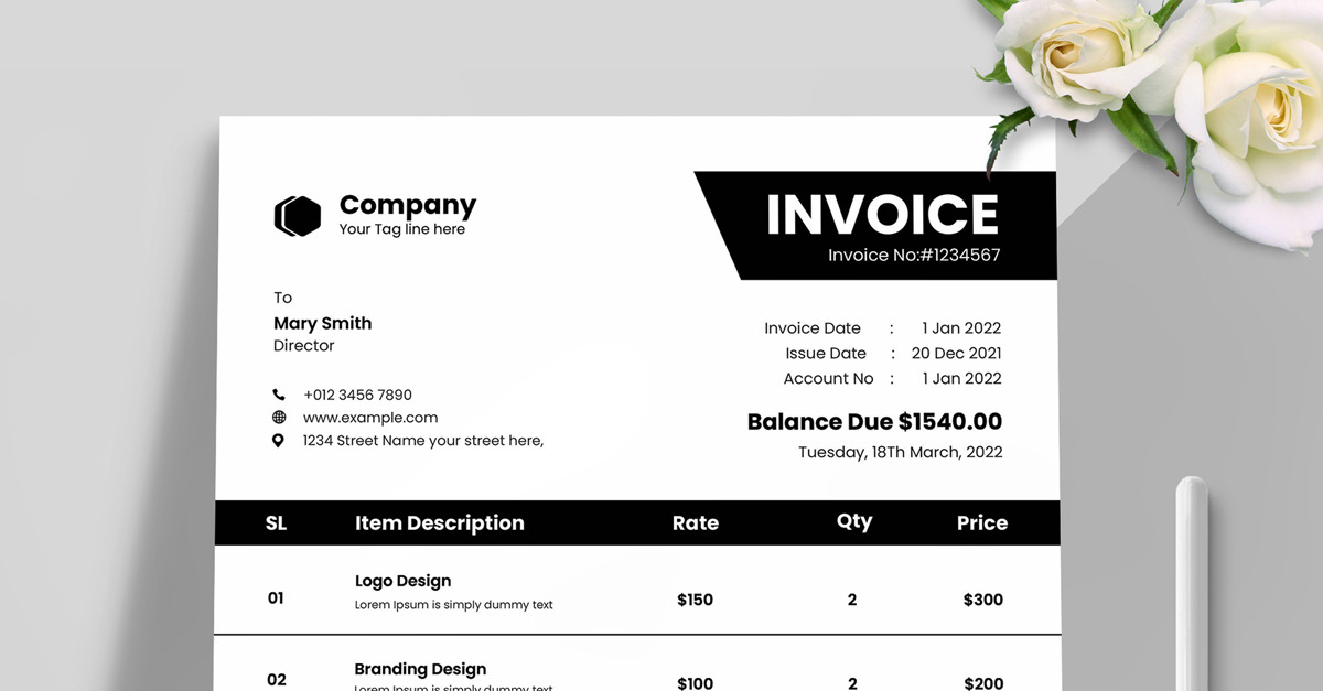 Black And white Invoice Templates #376388 - TemplateMonster