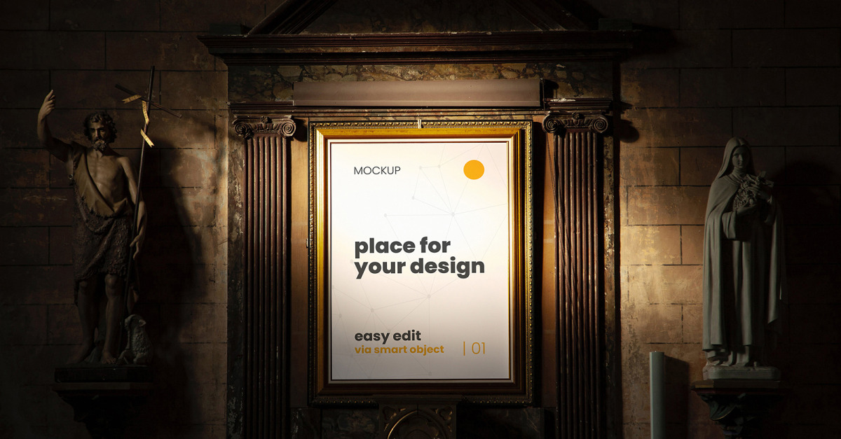 Church Indoor Vertical Frame Mockups - TemplateMonster