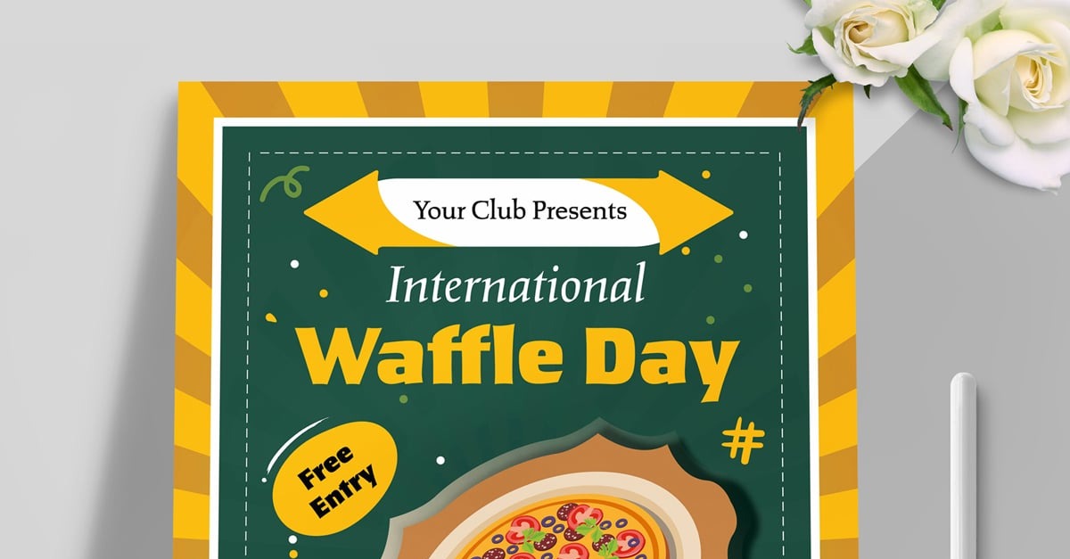 Folleto del Día Internacional del Waffle - TemplateMonster