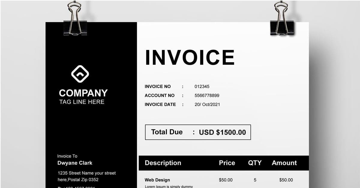 White And Black Invoice Template #376687 - TemplateMonster