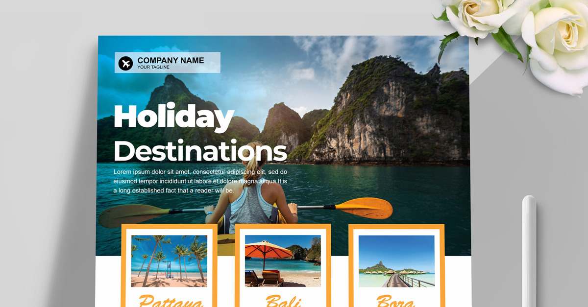 Layout de modelos de folhetos de passeios de viagem