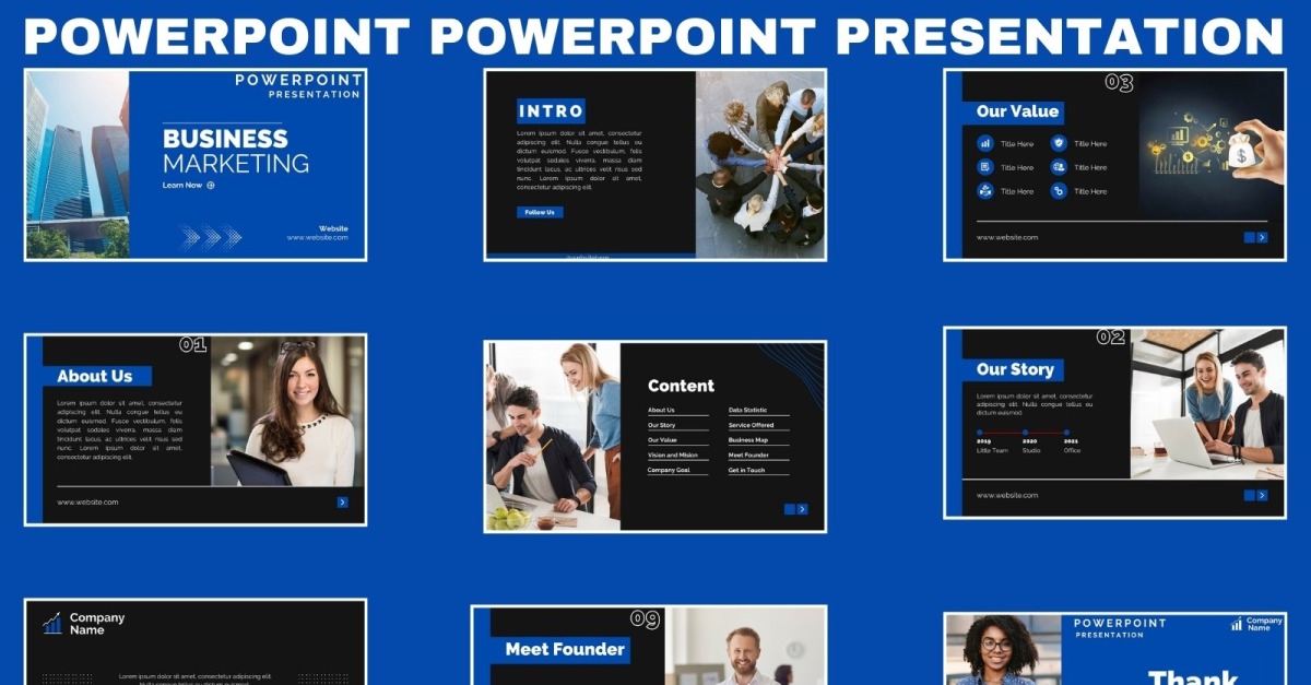 Presentazione PowerPoint aziendale in bianco e blu