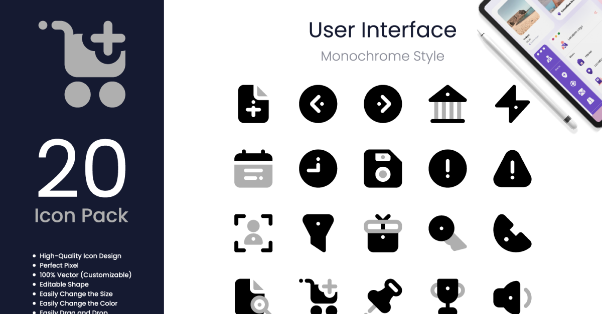 User Interface Icon Pack Monochrome Style - TemplateMonster