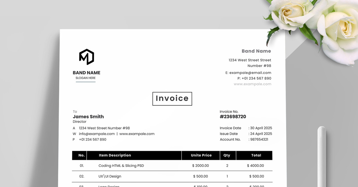 Layout pulito delle fatture aziendali - TemplateMonster