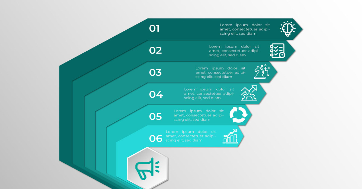 Six step polygon vector infographic element template design.