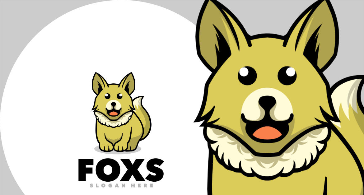 Foxy maskot çizgi film logo tasarımı illüstrasyonu