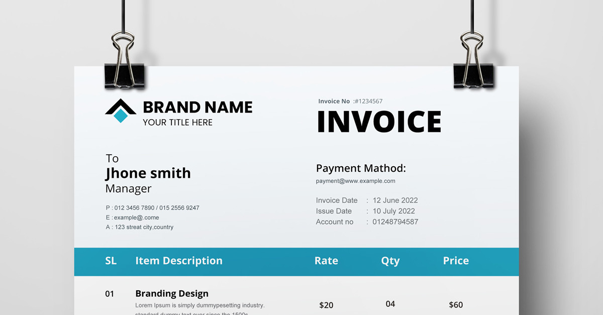 Simple Minimal Invoice Templates #377719 - TemplateMonster