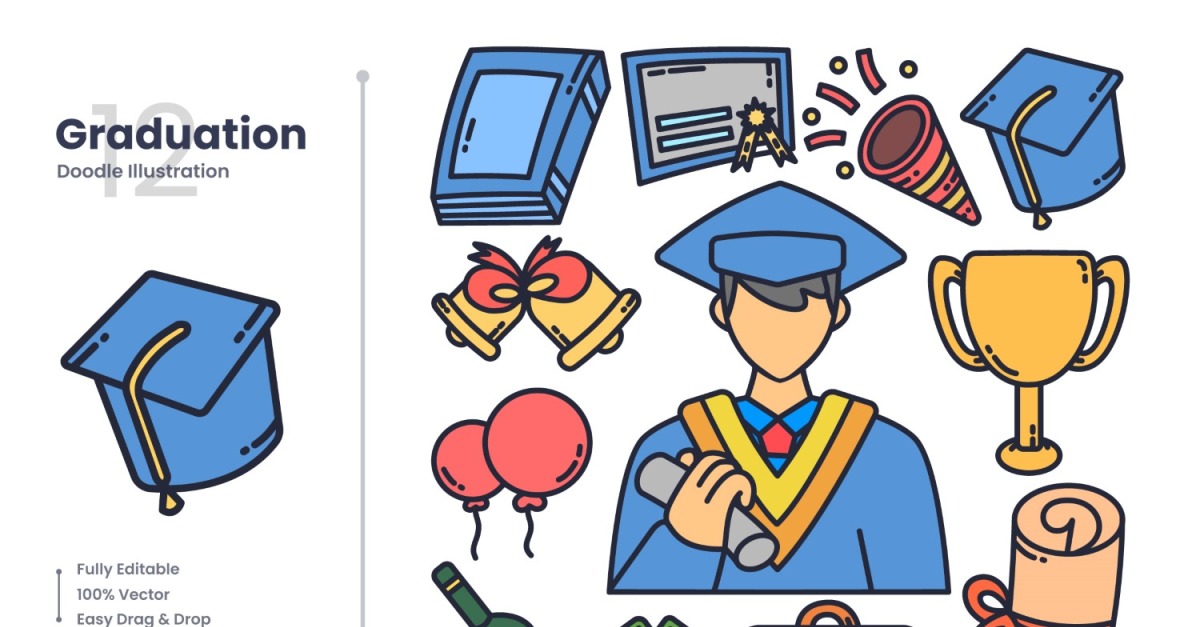 Graduation Illustration Doodle Set #377892 - TemplateMonster