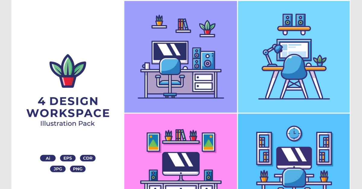 Set Workspace Cartoon Illustration #377862 - TemplateMonster