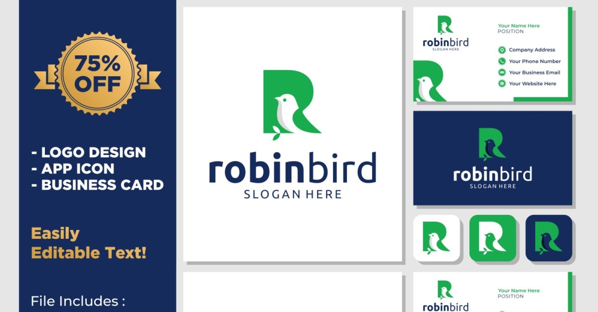 Robin Bird with Letter R Logo Design - TemplateMonster