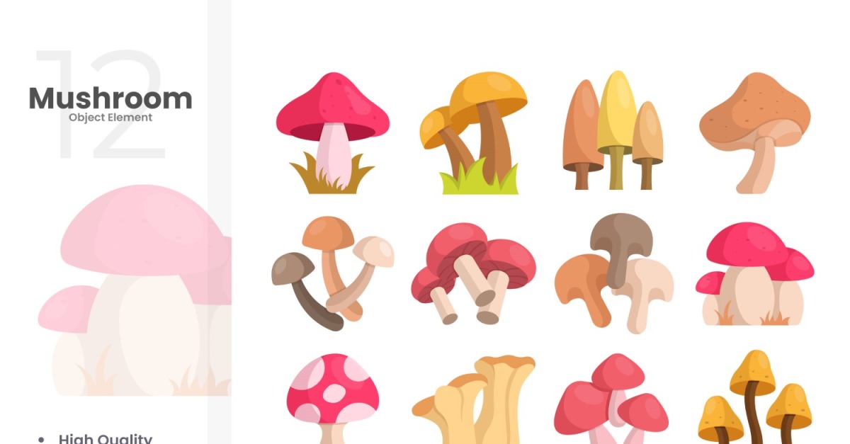 Ensemble de 12 éléments vectoriels de champignons