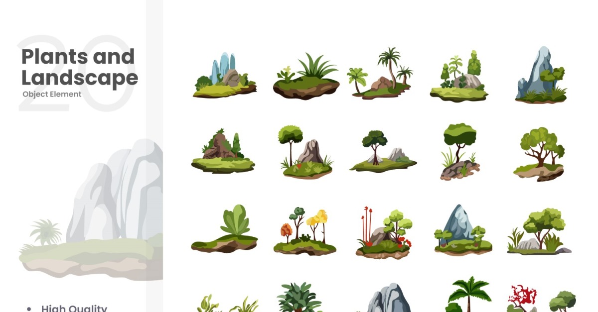 Ensemble de 20 éléments vectoriels végétaux et paysagers