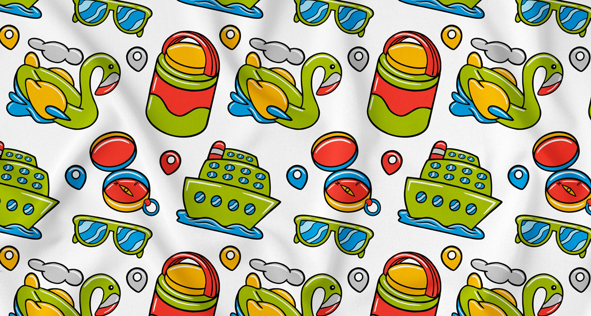 Modèle sans couture de voyageur Kawaii Doodle 01