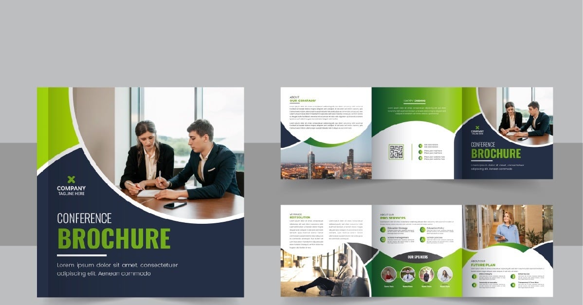 Business conference square trifold brochure design template
