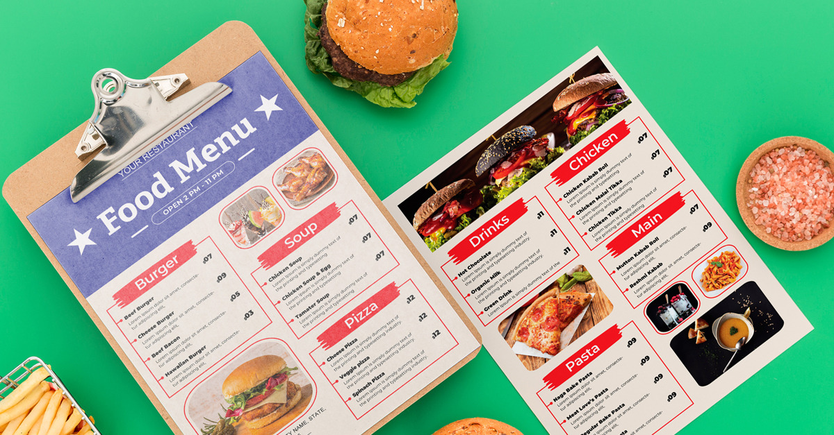 Plantillas de volantes para menú de comida - TemplateMonster