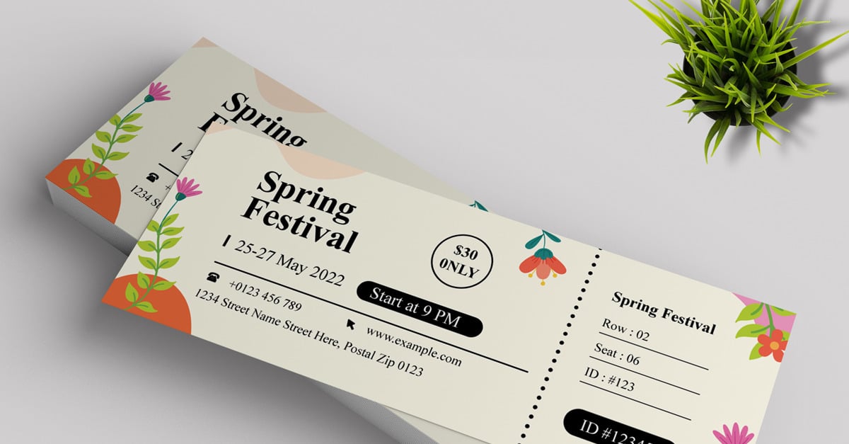 Spring Festival Ticket Template #379583 - TemplateMonster