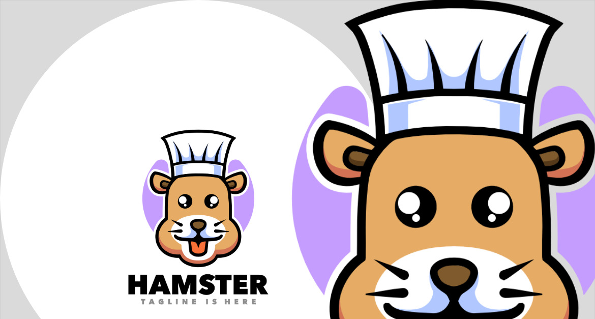 Cute hamster chef mascot cartoon logo design