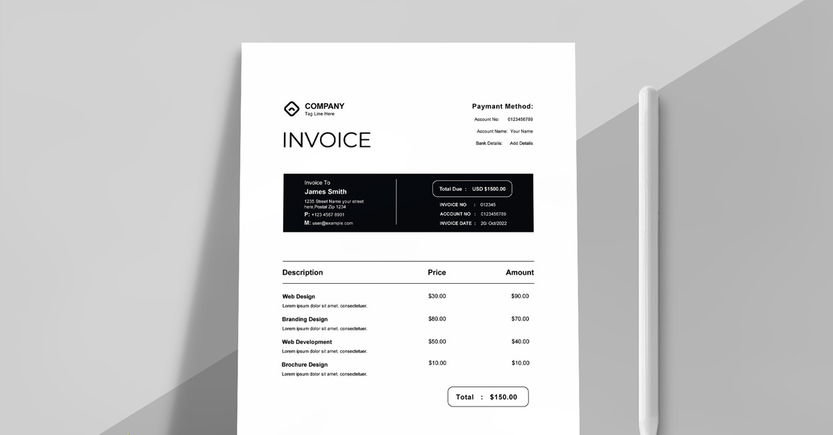 Modello di layout per fattura professionale - TemplateMonster