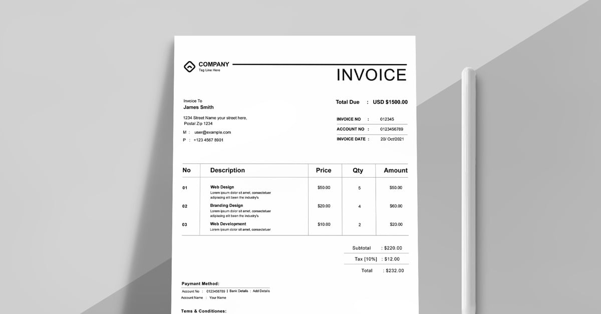 Simple White Invoice Layout Template - TemplateMonster