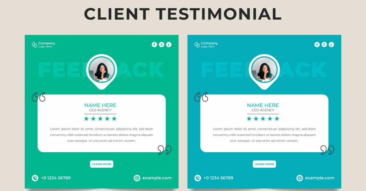 Client testimonial and quote layout vector with photo placeholders