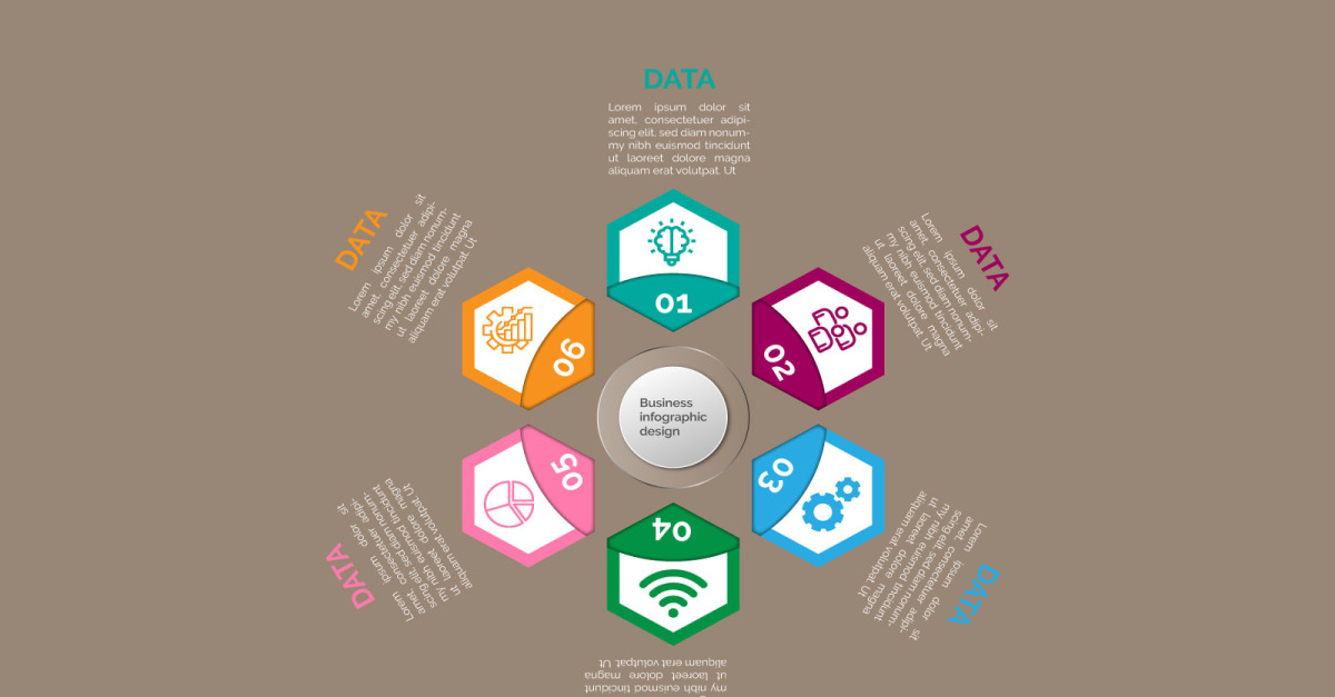 Polygon style six step vector eps infographic design.