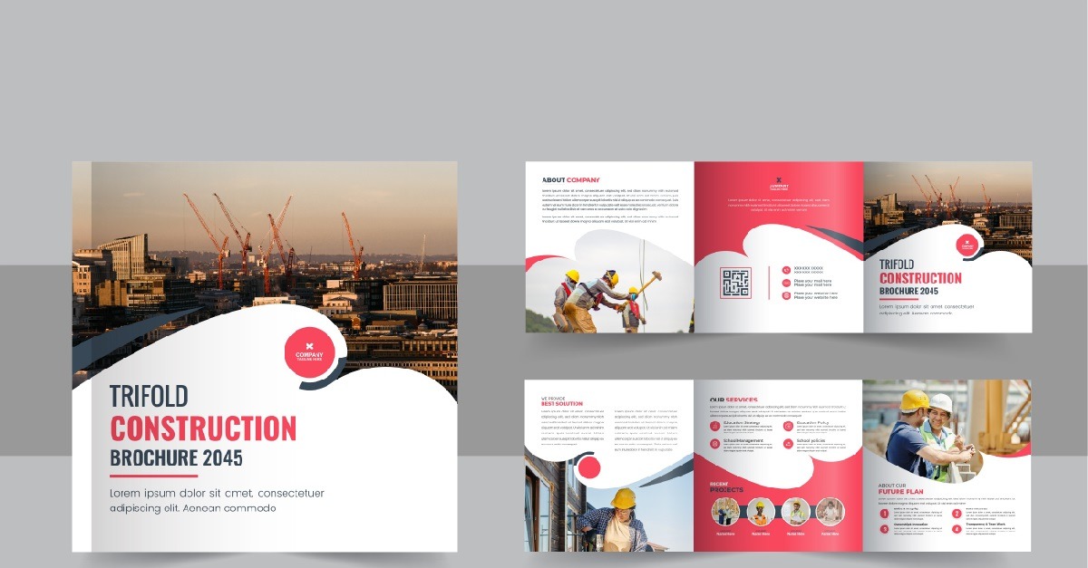 Construction and renovation square trifold brochure design template