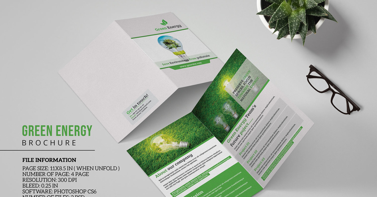 Green Energy Bifold Brochure Template - TemplateMonster