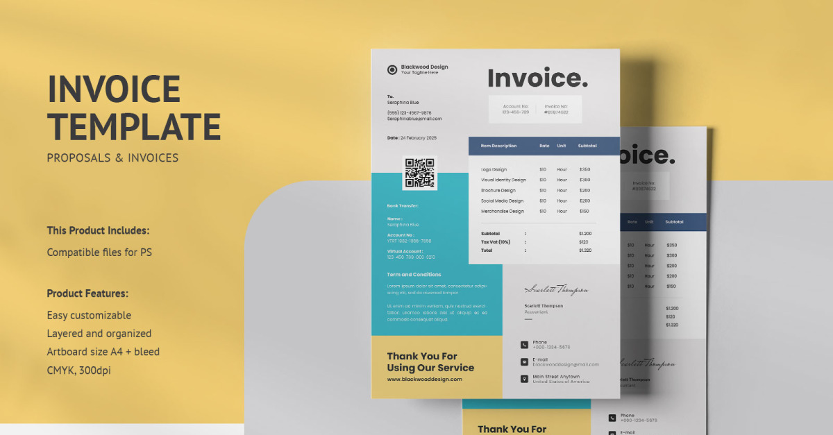 Modèle de conception PSD de facture Vol 06 - TemplateMonster