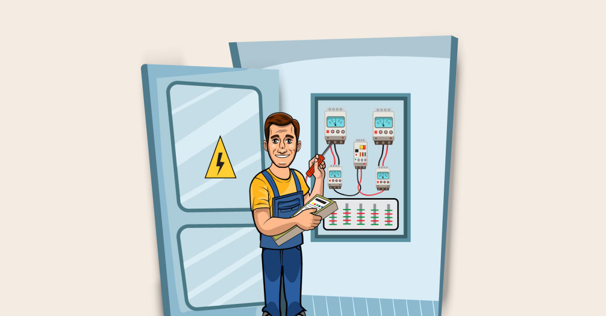 Engineer man working on house electric board vector illustration