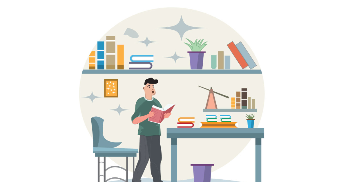 Student studying vector illustration - TemplateMonster