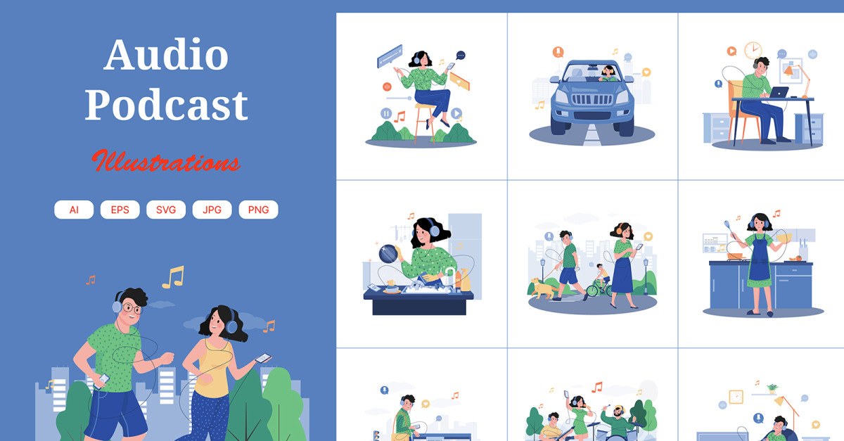 M472_Audio Podcast Illustration Pack - TemplateMonster
