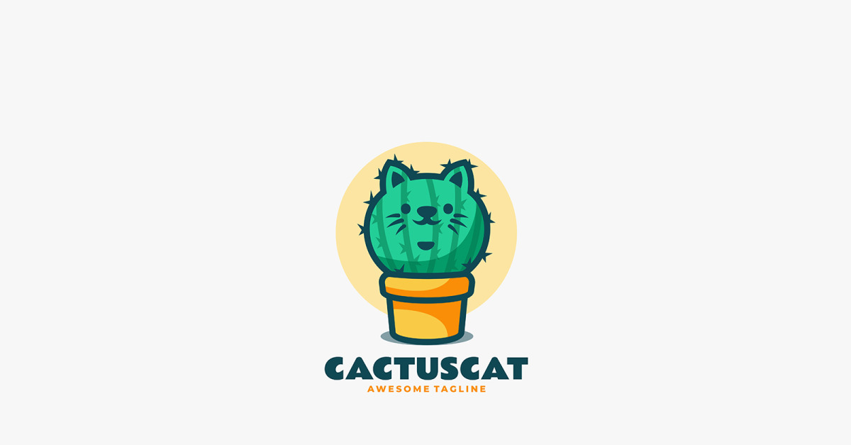 Logotipo de dibujos animados de mascota de gato cactus