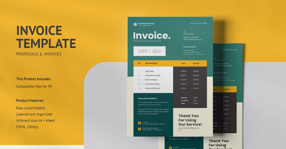 Modèle de conception PSD de facture Vol 020 - TemplateMonster