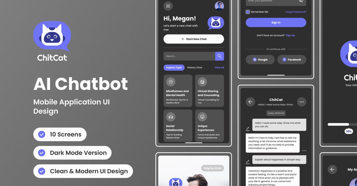 ChitCat - AI Chatbot Mobile App #383618 - TemplateMonster