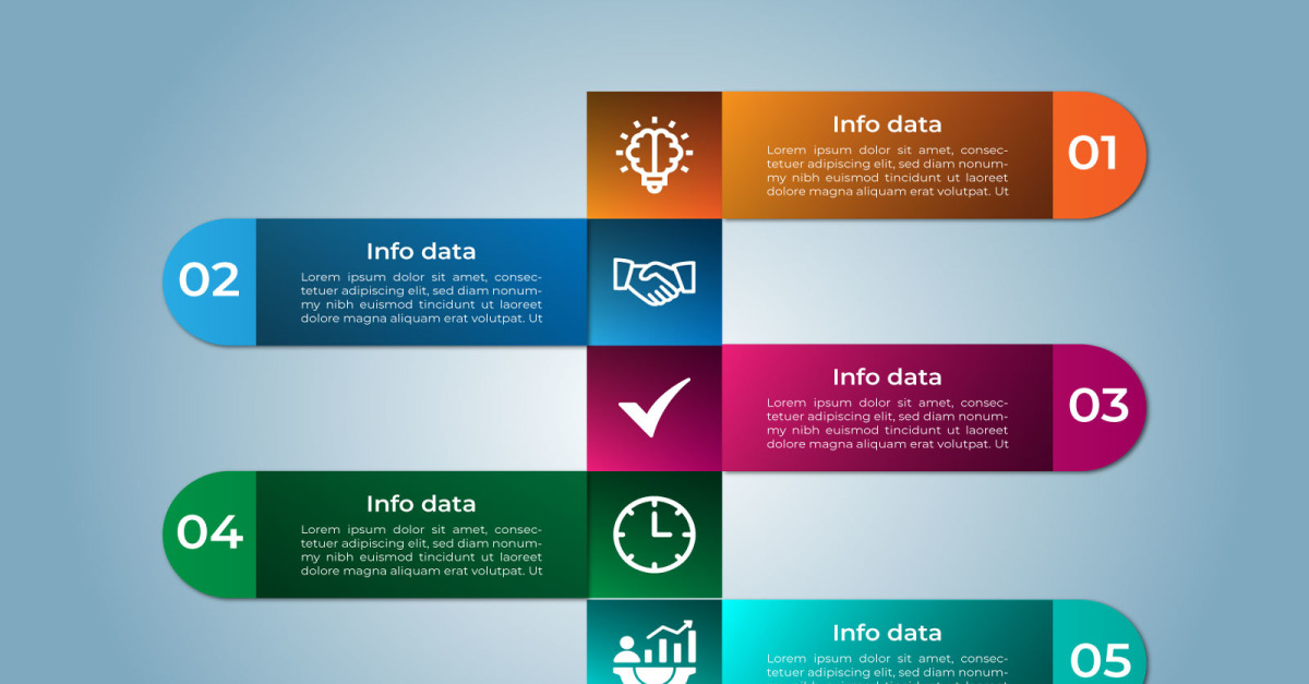 Square style 5 step vector infographic design.